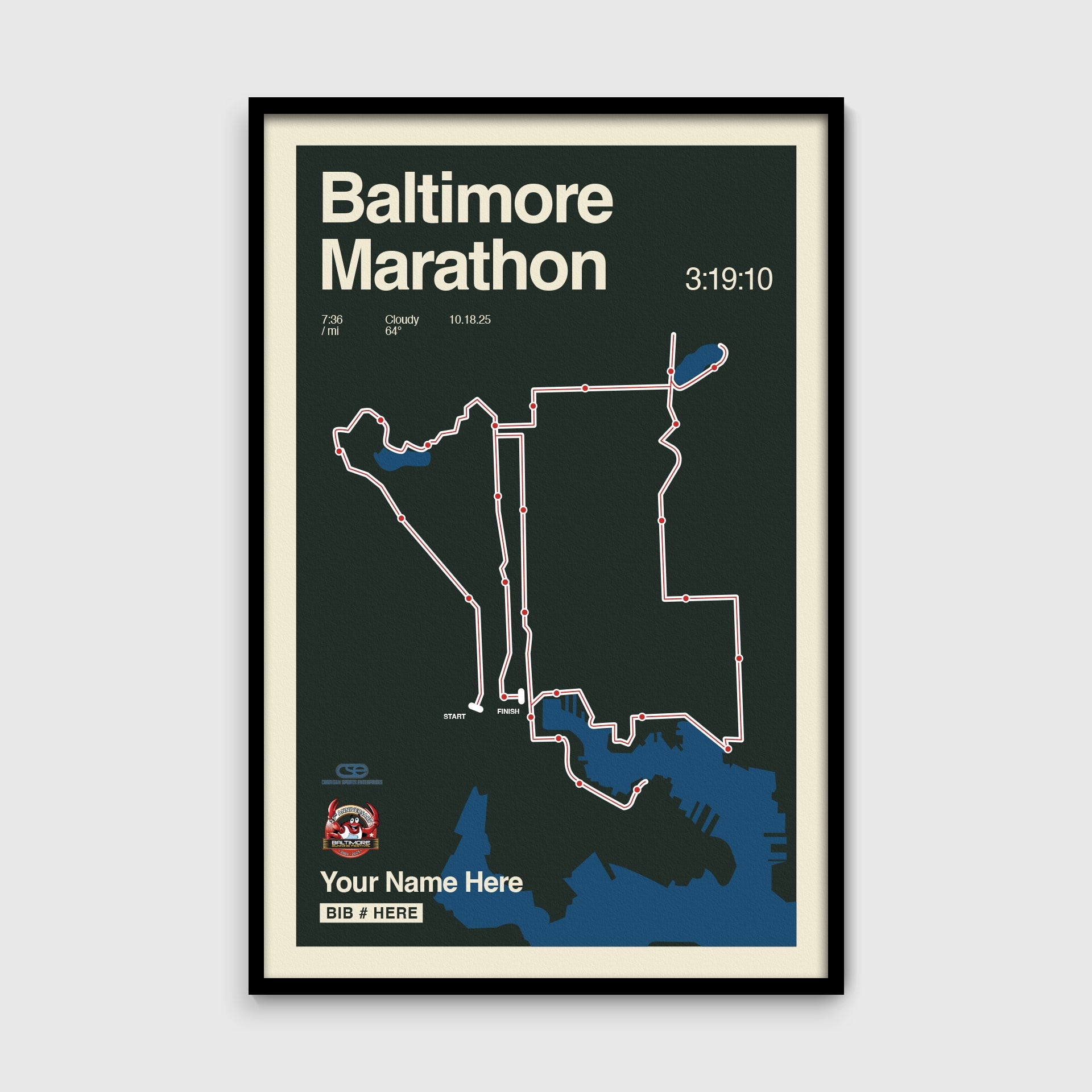 Baltimore Marathon Personalized Race Print – Trackstar